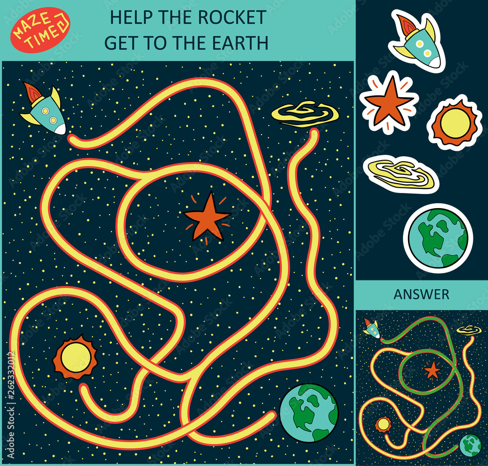 Vector illustration of maze for children. Preschool space activity ...