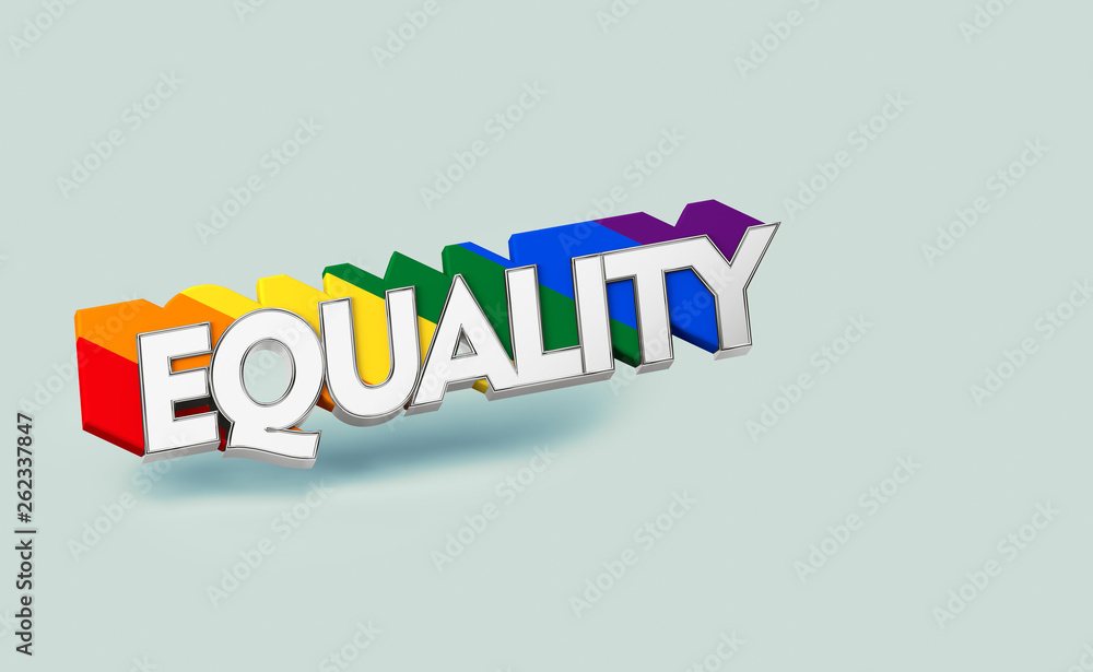 Silver EQUALITY word with rainbow outline. LGBT equality symbol concept ...