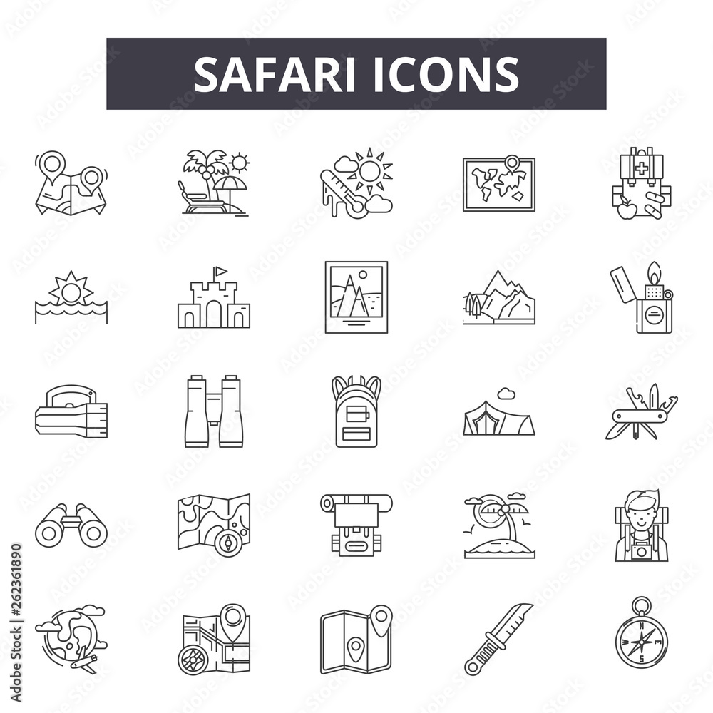 Safari line icons, signs set, vector. Safari outline concept ...