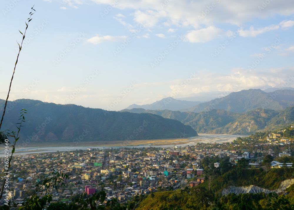 village Jaigaon, West Bengal, India in the Himalayan mountain valley ...