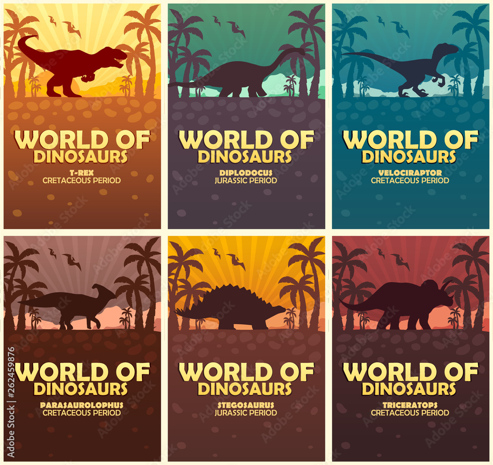 Posters collection World of dinosaurs. Prehistoric world. Jurassic ...