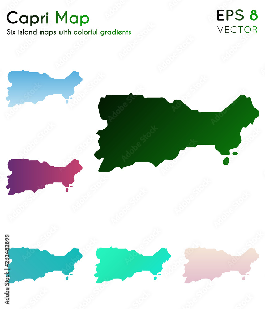 Map of Capri with beautiful gradients. Appealing set of Capri maps ...