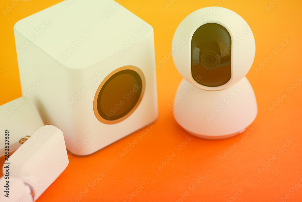 Wifi business concept. Wifi router, access points, mobile phone, laptop ...