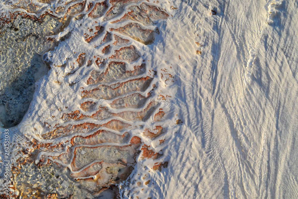 Calcium deposits from thermal springs, travertine pools in Pamukkale ...