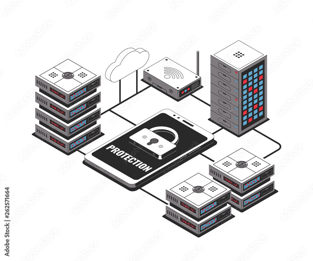 Database, big data, server room, cloud storage icon, information center, hosting services ...
