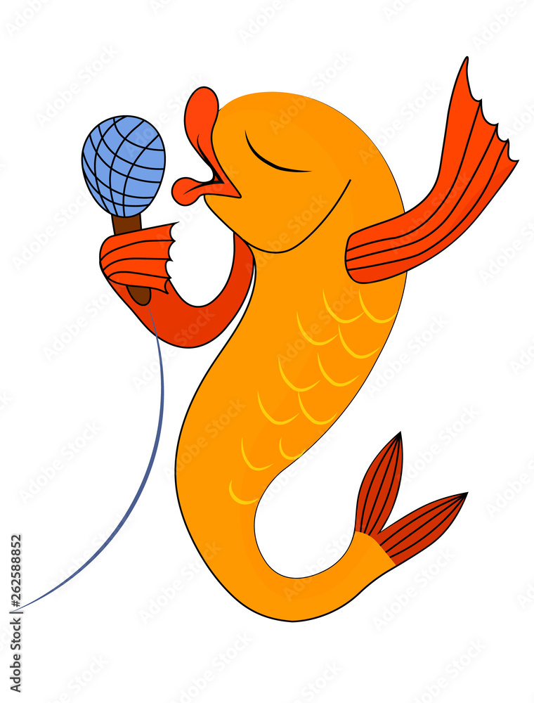 Singing fish with microphone. Vector cartoon isolated. Stock Vector ...