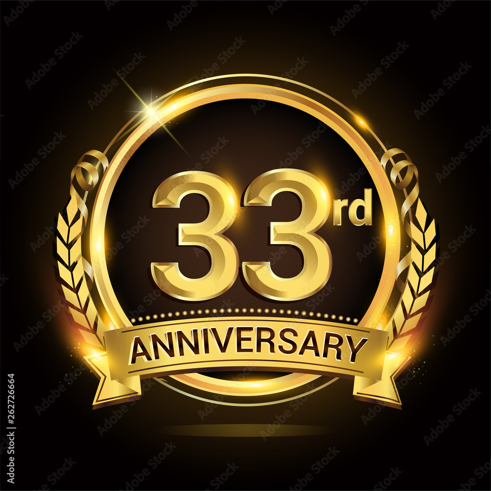 Vector de Stock 33rd golden anniversary logo, 33 years anniversary ...
