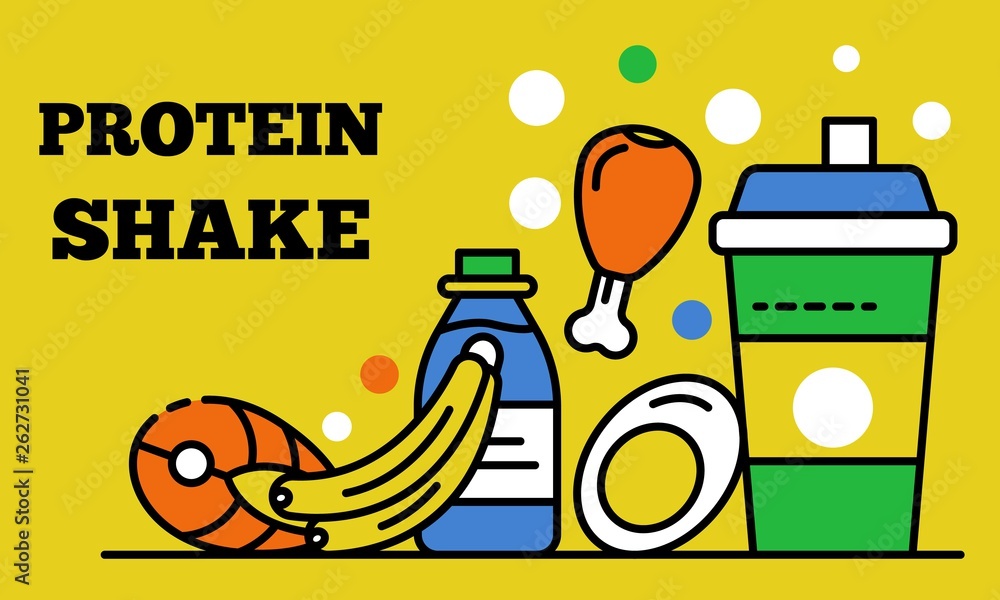 Natural protein shake banner. Outline illustration of natural protein ...