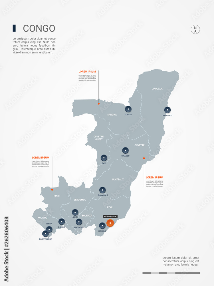 Стоковий вектор Congo map with borders, cities, capital and ...