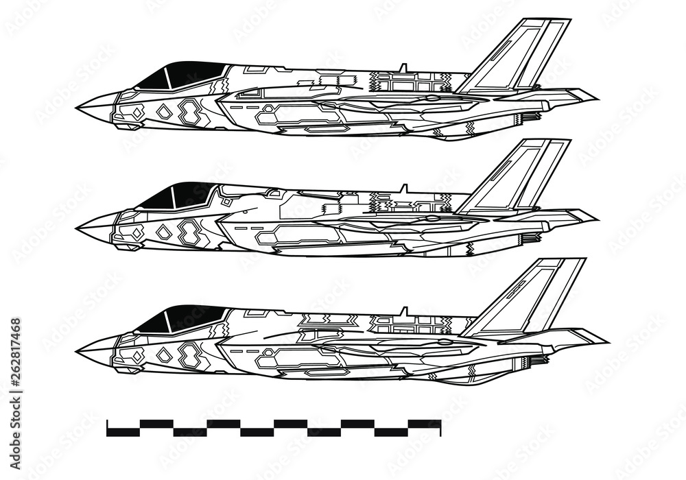 Lockheed Martin F-35 Lightning II. Outline drawing Stock Vector | Adobe ...