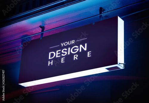Dark Outdoor Neon Light Board Mockup. Buy this stock template and ...