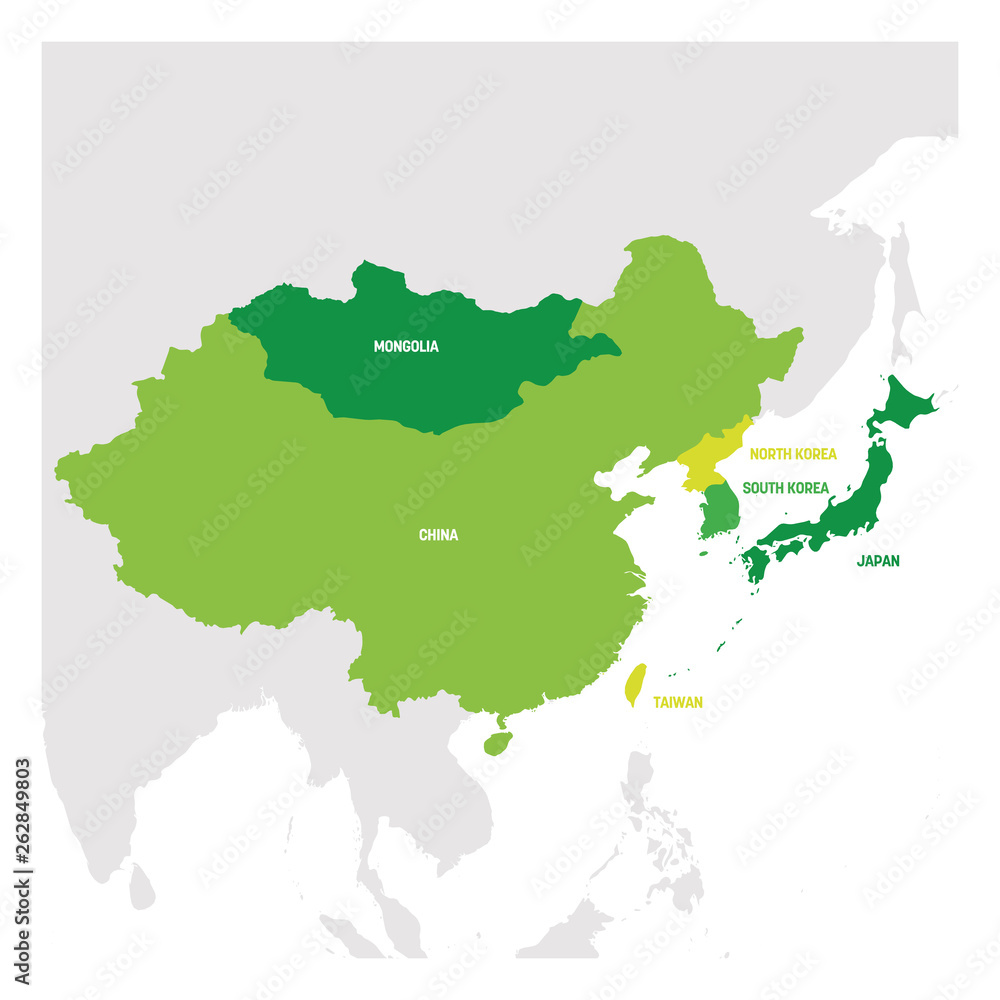 East Asia Region. Map of countries in eastern Asia. Vector illustration ...