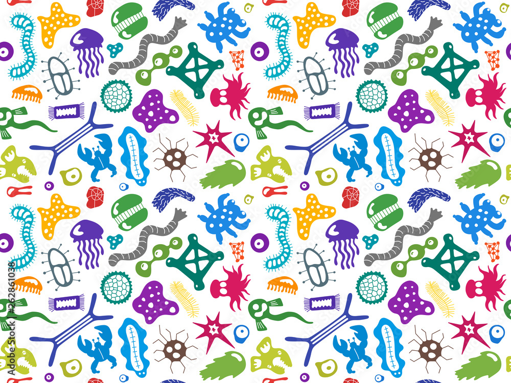 Various microorganisms seamless pattern. Backdrop with infectious germs ...