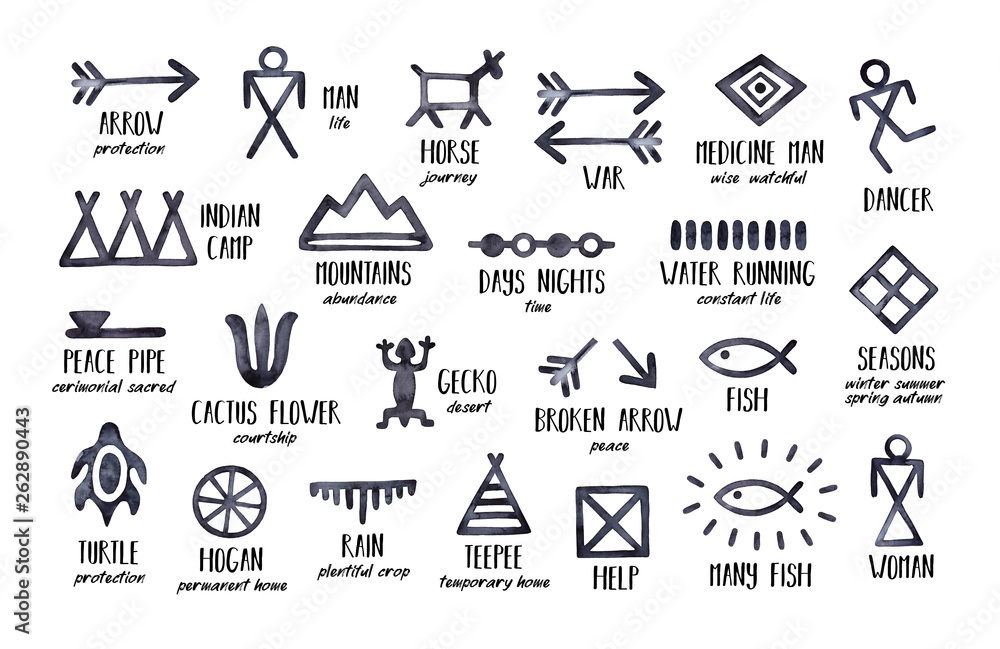 Native American Symbols collection (arrow, man, horse, mountain, war ...