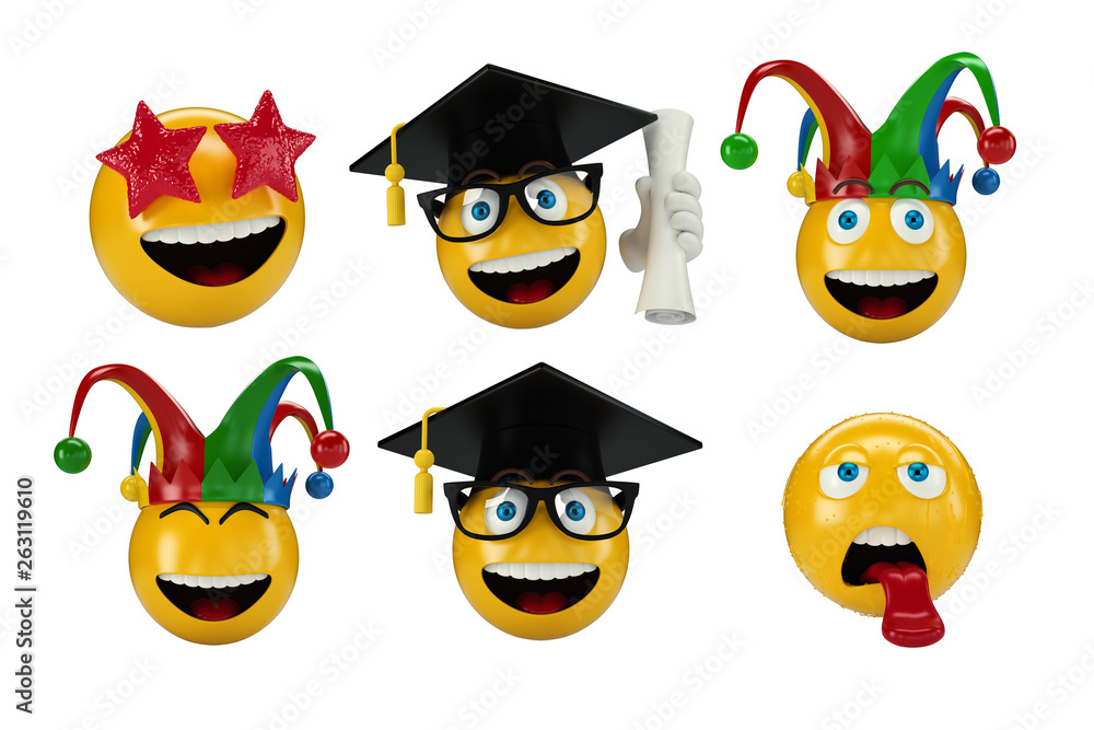 Set of realistic emoji, 3d illustration icons. Education, emotions ...