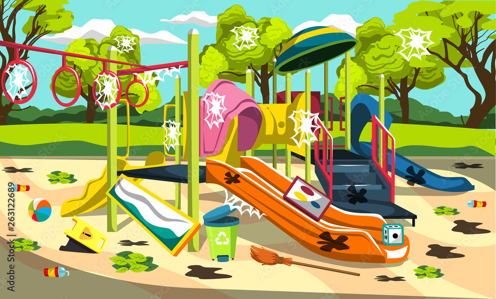 Dirty Outdoor Playground Fun for Kids at Park with Slides, Ball and ...