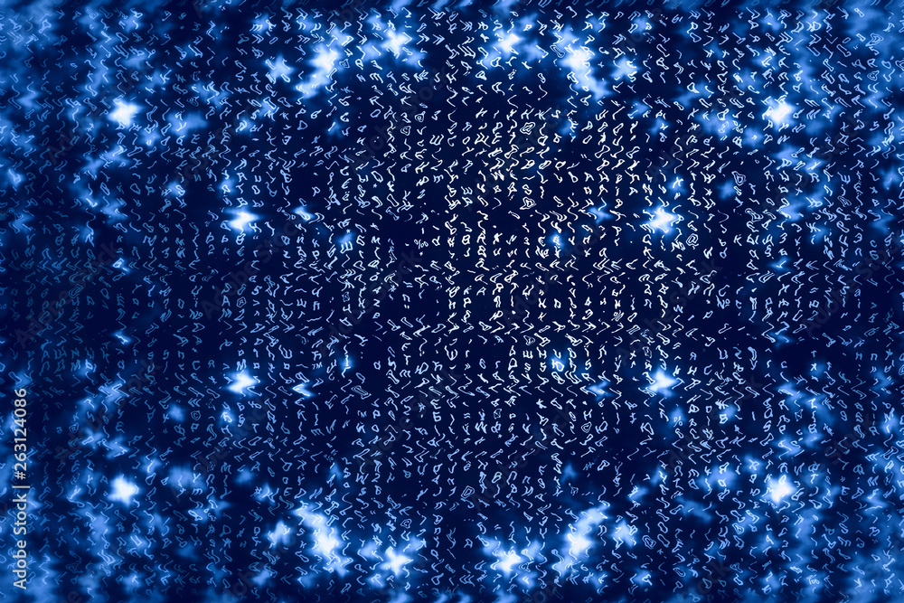 Blue matrix digital background. Abstract cyberspace concept. Characters ...