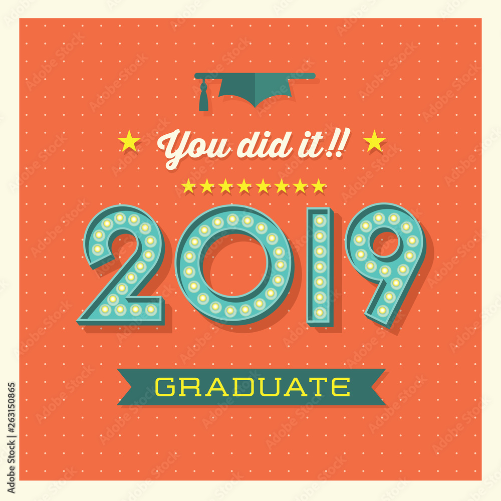 2018 graduation card or banner design with vintage light bulb sign ...