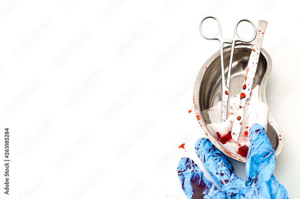Photo Stock Surgery, OR instruments and dirty operating room concept ...