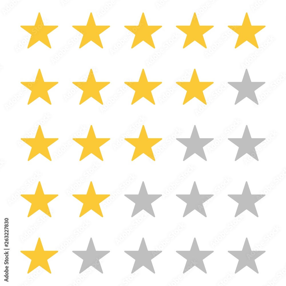 Five star rating. Rate status level. Different ranks from one to five ...