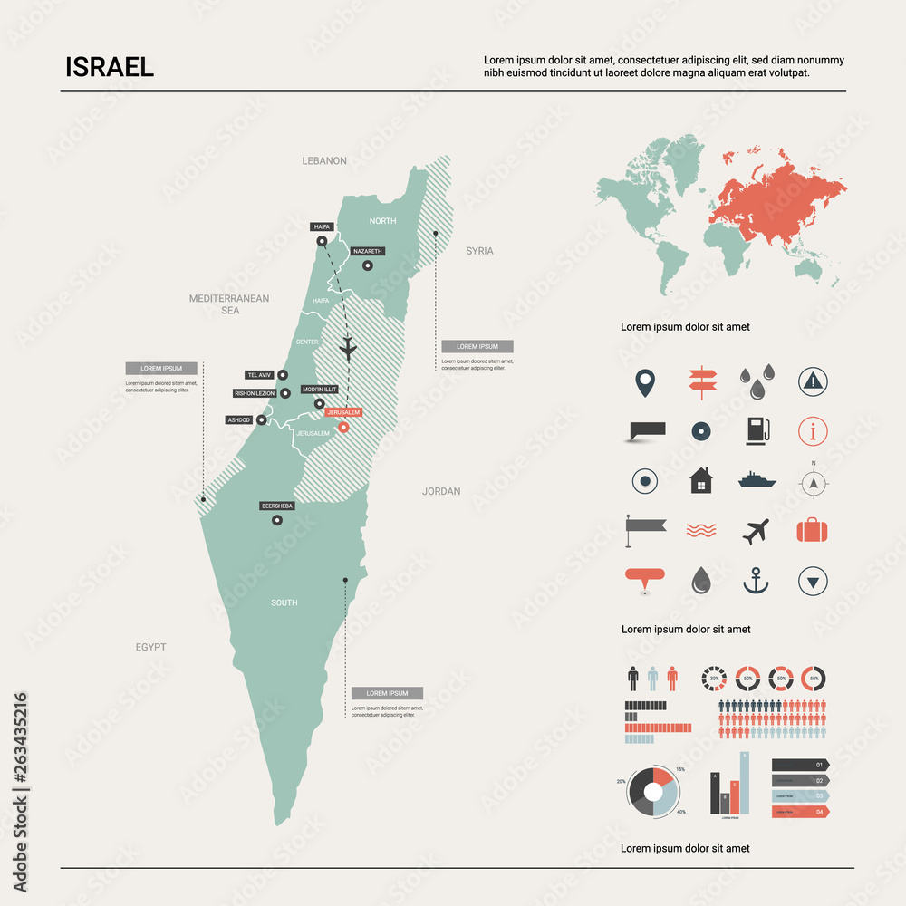 Vector map of Israel. High detailed country map with division, cities ...