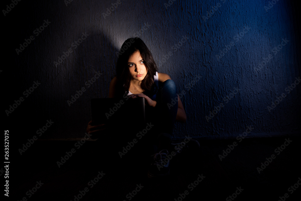 young scared and helpless horrified violence victim of abuse Stock ...