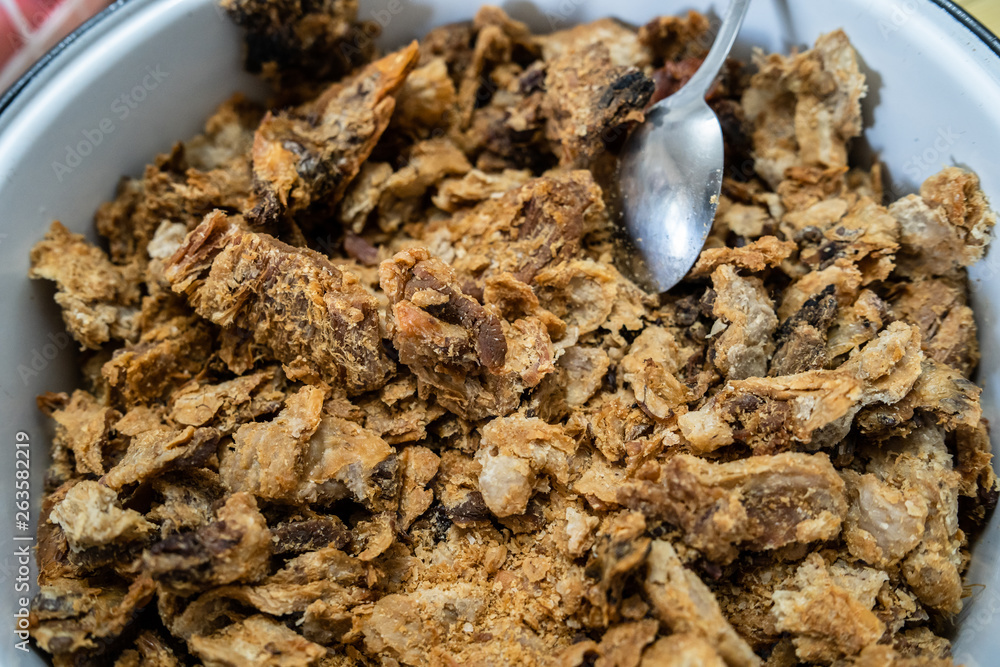 Heap of domestic salty fried pork greaves cvarci rustic deep fried ...