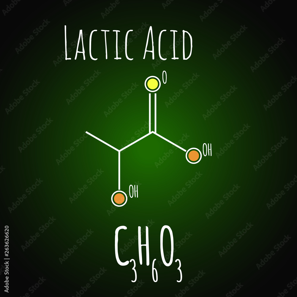 Lactic acid molecula. Structure formula. Vector medical illustration ...