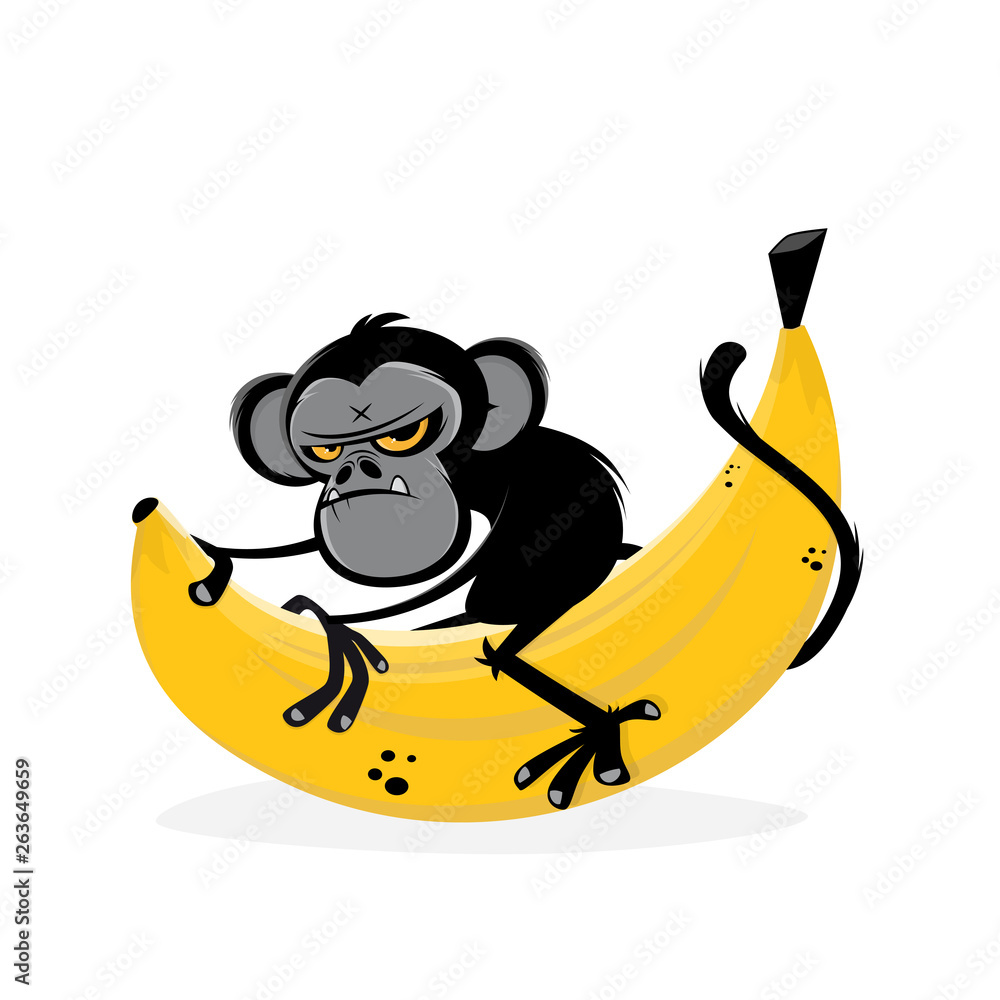 funny cartoon illustration of a monkey riding on a banana Stock Vector ...