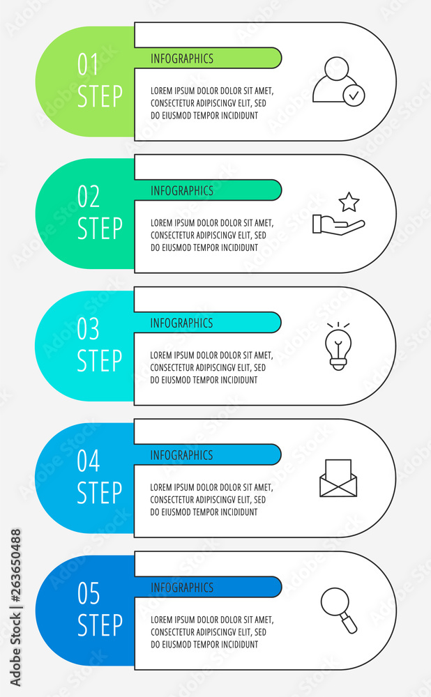 Vector infographic flat line template for five labels, diagram, graph ...