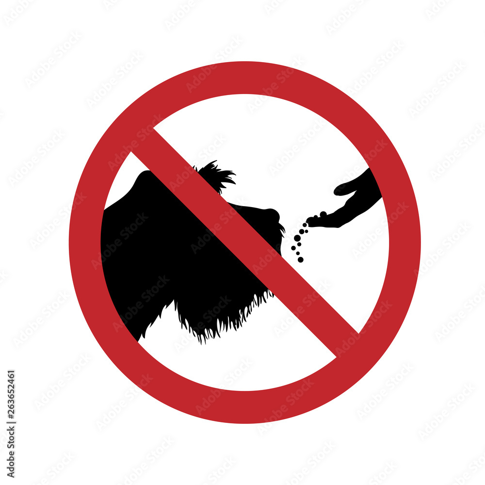 Vector silhouette of do not feed the dog ban mark on a white background ...