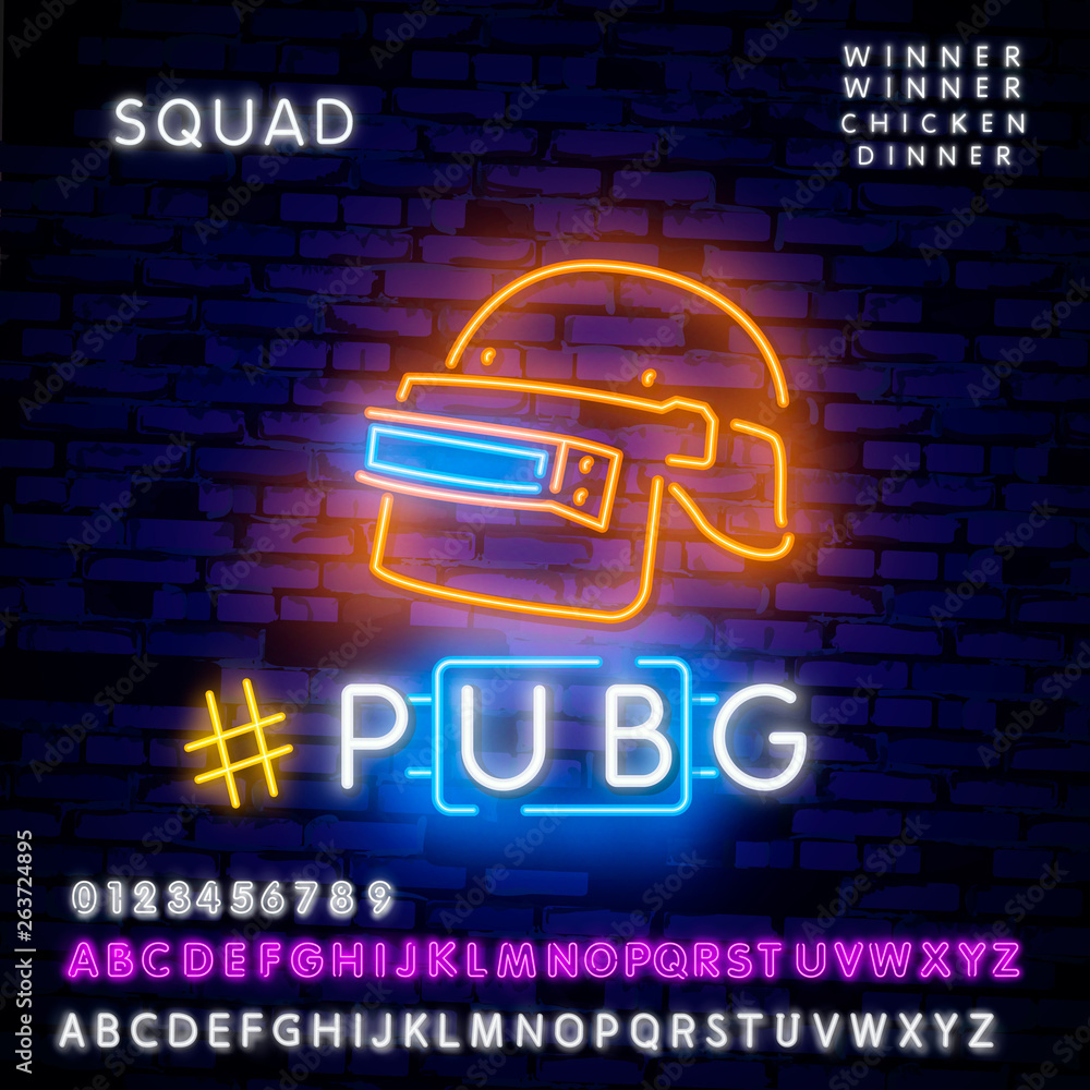 Game Battle Grounds neon sign, bright signboard, light banner, PUBG ...