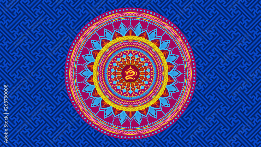 Full Color Mandala Art With Balinese Omkara Hinduism Symbol Design ...