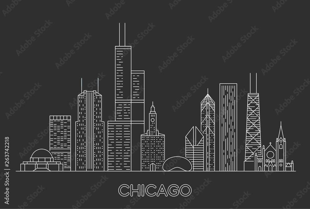 Linear Chicago City Skyline. Stock Vector | Adobe Stock