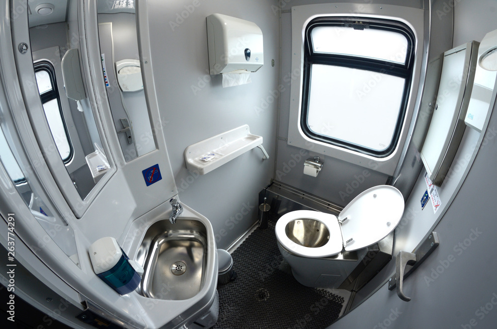Toilet in Ukrainian Railways First Class sleeping carriage of a ...