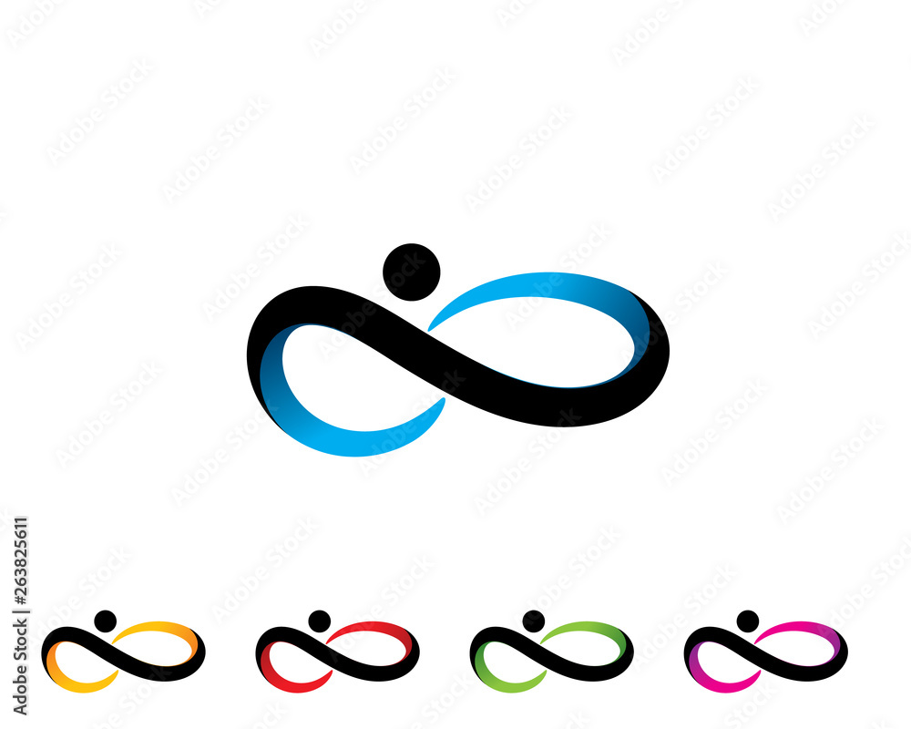 simple infinity symbol with black circle dot as head of human figure ...
