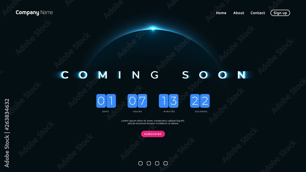 Coming Soon text on abstract Sunrise Dark Background with Flip ...