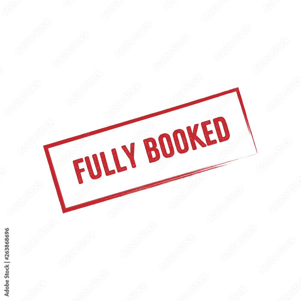 Fully booked red vector sticker. Grunge text and frame in red color ...