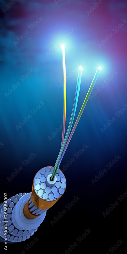Cross section of a submarine communications cable - 3d illustration ...