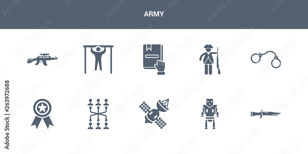 10 army vector icons such as military knife, military robot machine ...