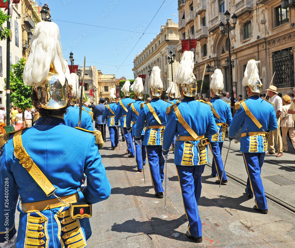 Parade of the municipal policemen of Seville in full dress uniform ...