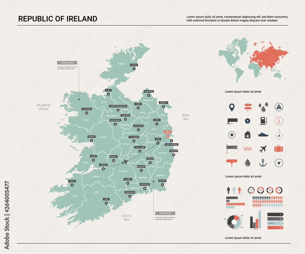 Vector map of Republic of Ireland. High detailed country map with ...