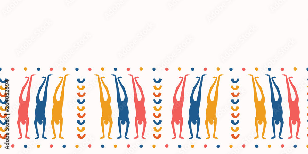 Body people handstand pose seamless border vector pattern. Yoga sport ...