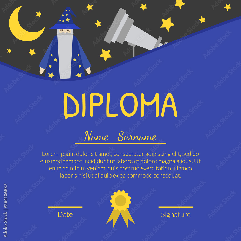 Colorful Diploma Template for Kids with Place For Your Text, Preschool ...