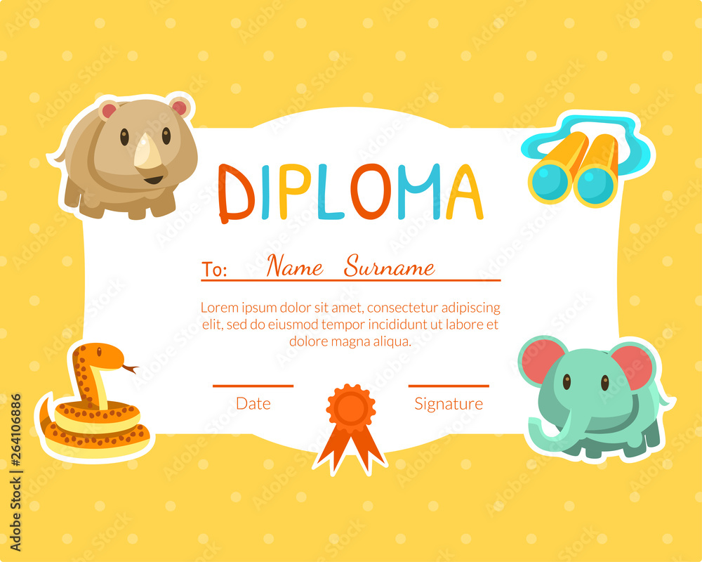 Diploma Template for Kids with Place For Your Text, Preschool ...