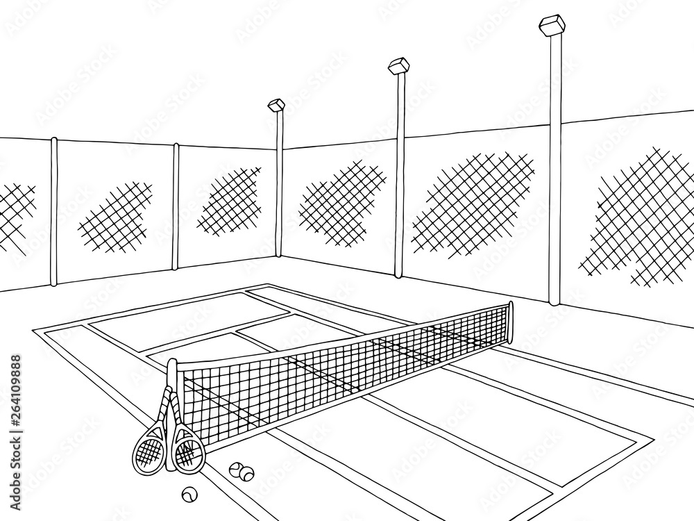 Tennis court sport graphic black white sketch illustration vector Stock ...