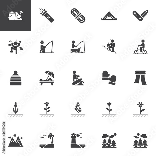 Outdoors, recreation vector icons set, modern solid symbol collection ...