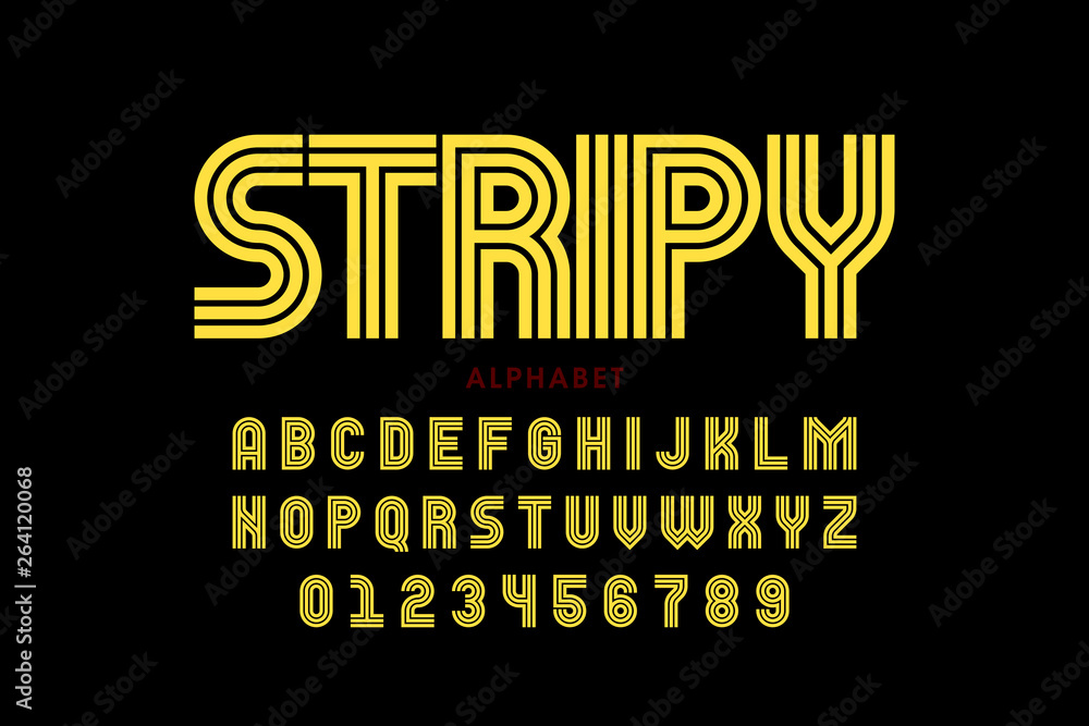 Striped font design, alphabet letters and numbers Stock Vector | Adobe ...