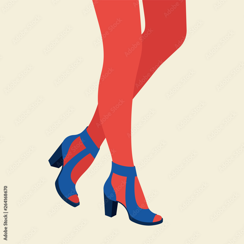Women legs and feet with stylish colorful footwear (bright shoes). Flat ...