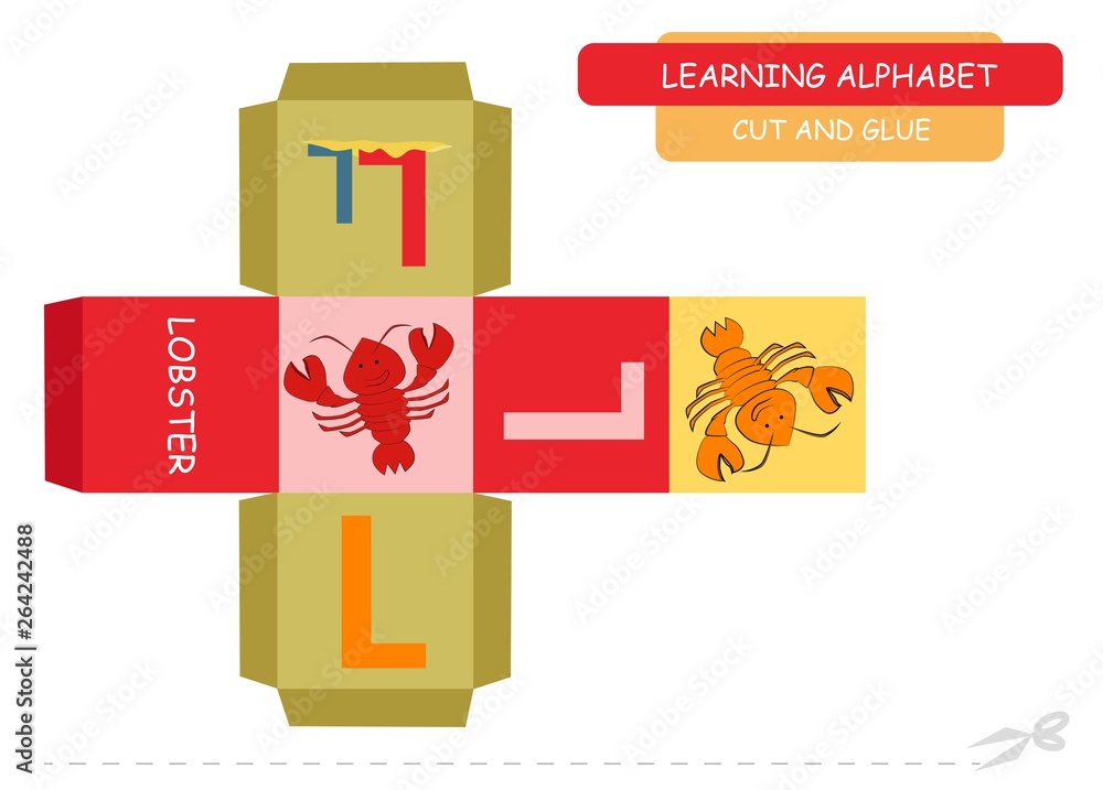 Image vectorielle Stock Сut and glue the cube: Letter L. Educational ...